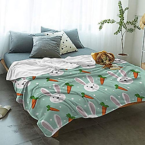 Throw Blanket for Baby/Adults/Boys/Girls Easter Day Rabbit and Carrot Pattern Cozy Flannel Bed Blanket Lightweight for Couch Sofa, Travel, Camping, Picnic 39x49in