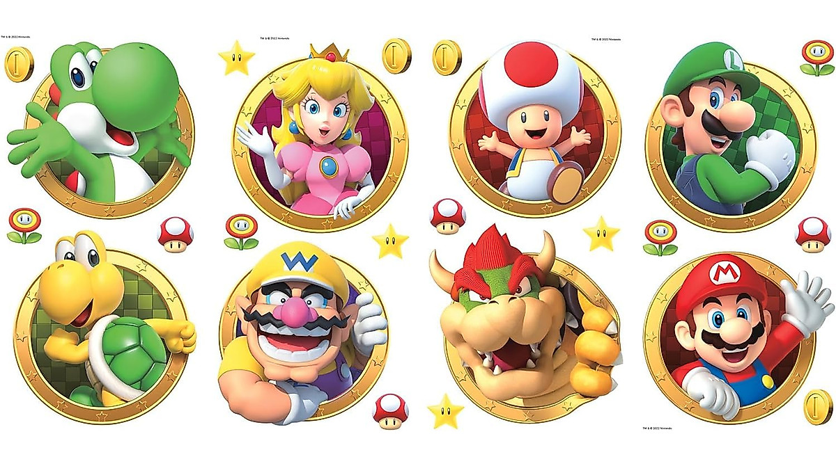 Super Mario Wall Decals - Peel & Stick Stickers for Playroom