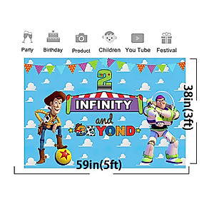 Two Infinity and Beyond Backdrop for 2nd Birthday Party Supplies Photo Backgrounds Toy Story Theme Baby Shower Banner 59x38in