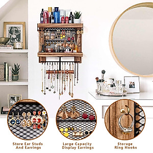 Pinzoveco Hanging Jewelry Organizer Wall Mounted With Wall Jewelry Organizer Holder For Necklaces Bracelet Earrings Ring (Rustic Wood)