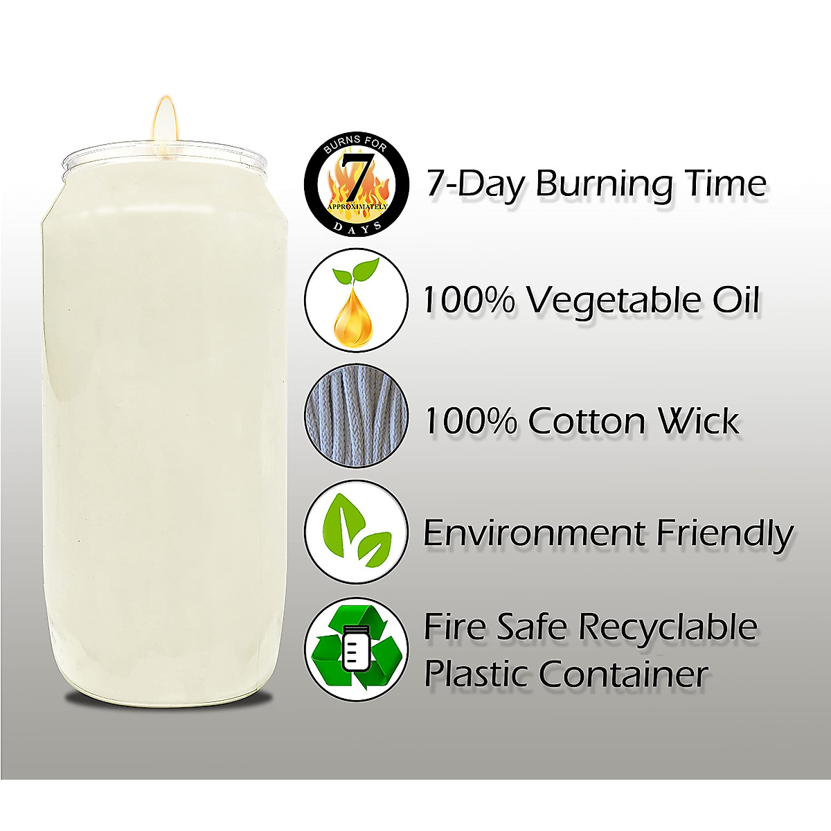 Hyoola 7 Day White Prayer Candles, 6 Pack - 6" Tall Pillar Candles for Religious, Memorial, Party Decor, Vigil and Emergency Use - Vegetable Oil Wax in Plastic Jar Container