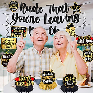 Rude That You're Leaving But Ok Banner Hanging Swirls Centerpieces, Going Away Party Decorations For Coworker Farewell Decorations Party, Gold Glitter Coworker Leaving Decorations, Retirement Party