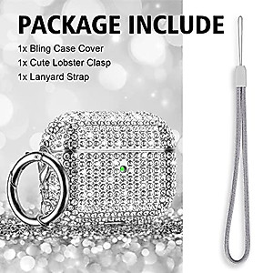 Case for AirPods Pro 2nd Generation, Filoto Cute AirPod Pro 2 Protective Case Cover for Women Girls, Bling Crystal PC Apple Air Pods Pro Cases Accessories with Lobster Clasp Keychain (Silver)