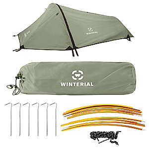 Winterial Single Person Personal Bivy Tent - Lightweight One Person Tent With Rainfly, 2lbs 9oz, Stakes, Poles and Guylines Included, Backpacking and Hiking Bivy Tent, Green