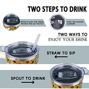 ZNYYZYBA 40 oz Tumbler with Handle and Straw, Highland Cow Tumbler with Leak Proof Lid, Reusable Stainless Steel Insulated Travel Coffee Mug, Highland Cow Gifts for Cow Lovers, white brown