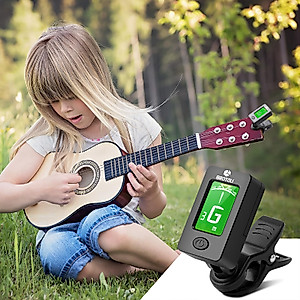 BROTOU Guitar Tuner Clip On with Guitar Capo for Guitar, Bass, Violin, Ukulele, Digital Electronic Tuner Acoustic Guitar Accessories with LCD Display
