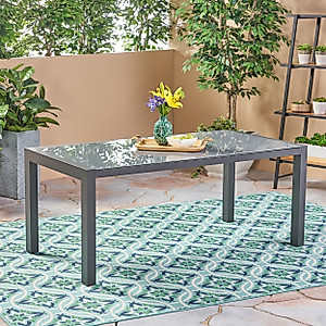 Christopher Knight Home Eli Outdoor Tempered Glass Dining Table with Aluminum Frame, Gray
