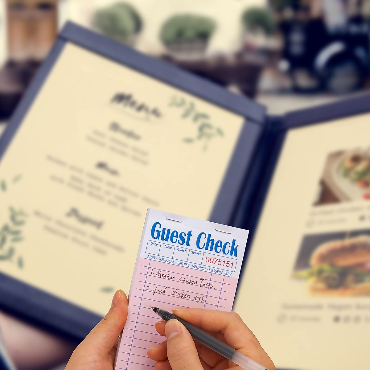 DGBDPACK Guest Check Pads EP-3632-1 (20 Pads), Total 1000 Pink Waitress Notepad, Server Order Pads