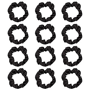 12Pcs Satin Hair Scrunchies, Black Scrunchies Hair Ties Elastic Hair Bands Ponytail Holder Hair Accessories for Women Girls Gifts