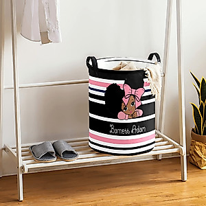 Personalized Laundry Baskets Bin, Little Afro Girl Pink Laundry Hamper with Handles, Collapsible Clothes Hamper, Laundry Bin, Clothes Toys Storage Basket for Bedroom, Bathroom 50L