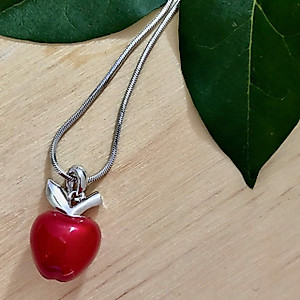 PammyJ Candy Red Apple Silvertone Pendant Necklace, 17.5"