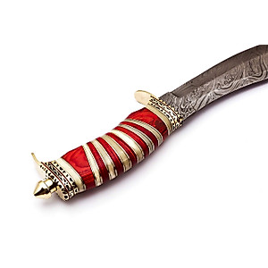 Skokie Knives Custom Hand Made Damascus Steel Hunting Bowie Knife Handle Camel Bone (Red)