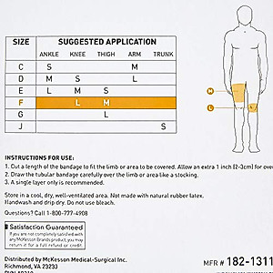 McKesson Elastic Tubular Support Bandage, Large Knee/Medium Thigh, Size F, 4 in by 11 yds, 1 Count, 1 Pack