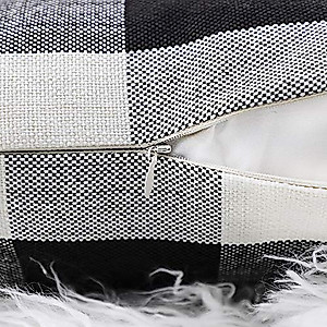 4TH Emotion Set of 2 Farmhouse Buffalo Check Plaid Throw Pillow Covers Cushion Case Polyester Linen for Fall Home Decor Black and White, 18 x 18 Inches