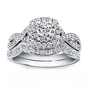 1 Carat (ctw) Bridal Set engagement rings for women 10K 14k 18K gold ring Platinum Plated Silver Princess moissanite rings - Y