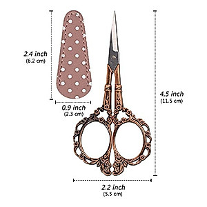 Hisuper 4.5inch Sewing Embroidery Scissors with Leather Scissors Cover, Sewing Crafting Sharp Scissors Stainless Steel Craft Shears Scissors for Needlework Manual Sewing Handicrafts Tool
