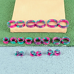 JOYTOYOU 20Pcs Camouflage Turquoise and Pink Silicone Ear Gauge Tunnels Stretching Kit Flesh Tunnels Expander Set 2g to 1"