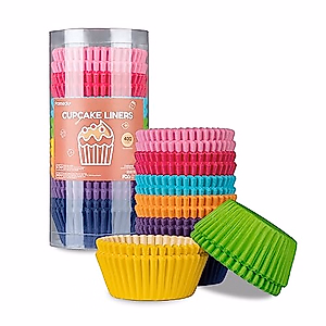 Parmedu 400pcs Paper Cupcake Liners - Standard Size 2 Inches Muffin Liners - 8 Rainbow Colors Baking Cups Cupcake Wrappers, Model BK008