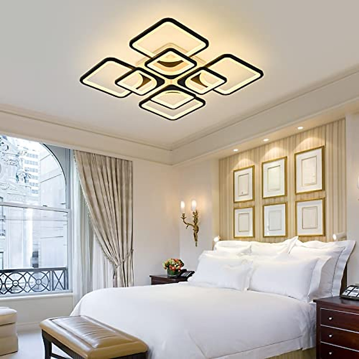 Siittoo Modern Ceiling Light Fixture, Dimmable LED Flush Mount Ceiling Chandelier Lighting with Remote, 8-Rectangle Acrylic Ceiling Lamp Fixture for Living Dining Room Bedroom (96W,Black,White)