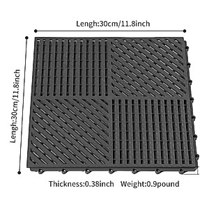 smabee 12Pcs PVC Interlocking Non-Slip Cushion Floor Tile Drain Mat 11.8" x 11.8" for Pool Kitchen Home Deck Boat Patio Balcony (Dark Gray)
