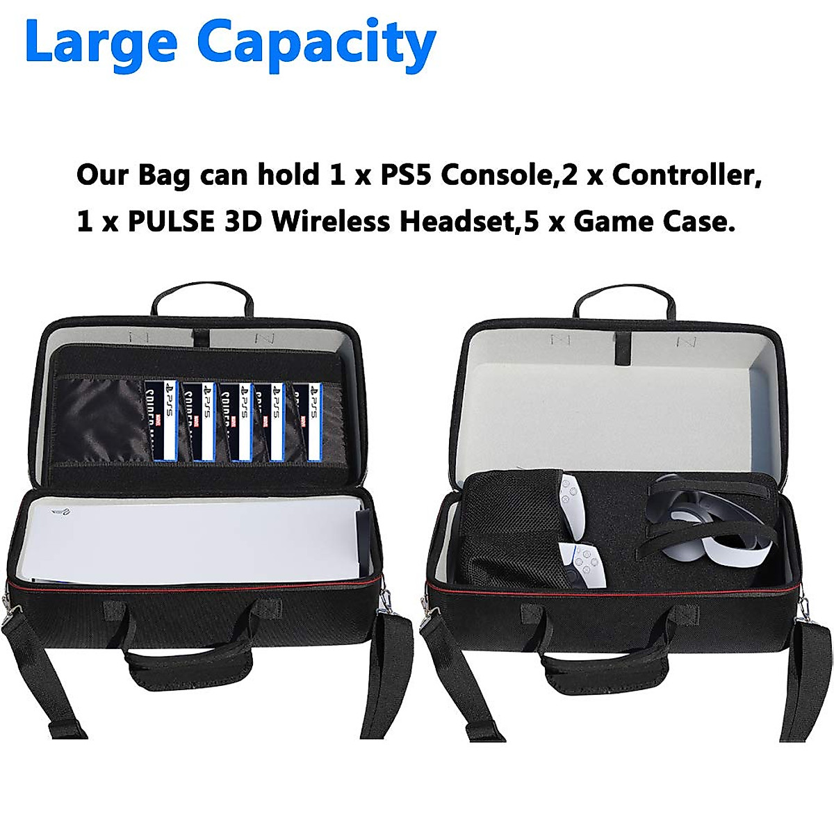 Traveling Storage Bag for PS5, Carrying Case for Sony Playstation 5 Console, Shockproof Scratchproof Hard Handbag, Store PS5 Controller, Pulse 3D Headset, and More Gaming Accessories (Black)
