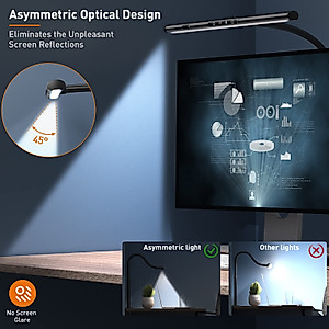 AmazLit LED Desk Lamp, Flexible Gooseneck Office Lamp, Gesture Sensing Desk Light, Screen Monitor Light Bar with Clamp, Adjustable Color Temperature & Brightness, 12W, Black