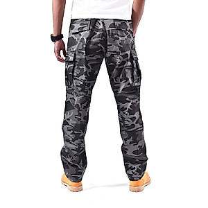 BACKBONE Mens Fashion Bright Camouflage Cargo Pants Military Combat Style BDU Pants (XL, Black Camo)