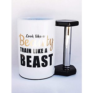 THE DUMBBELL MUG,Ceramic, Look Like a Beauty Train Like a Beast