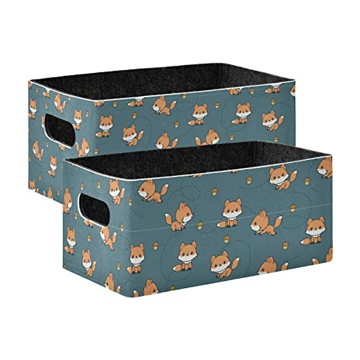 Foxes Storage Basket Felt Storage Bin Collapsible Felt Storage Cloth Baskets Containers Organizer for Pet Supplies Magazine