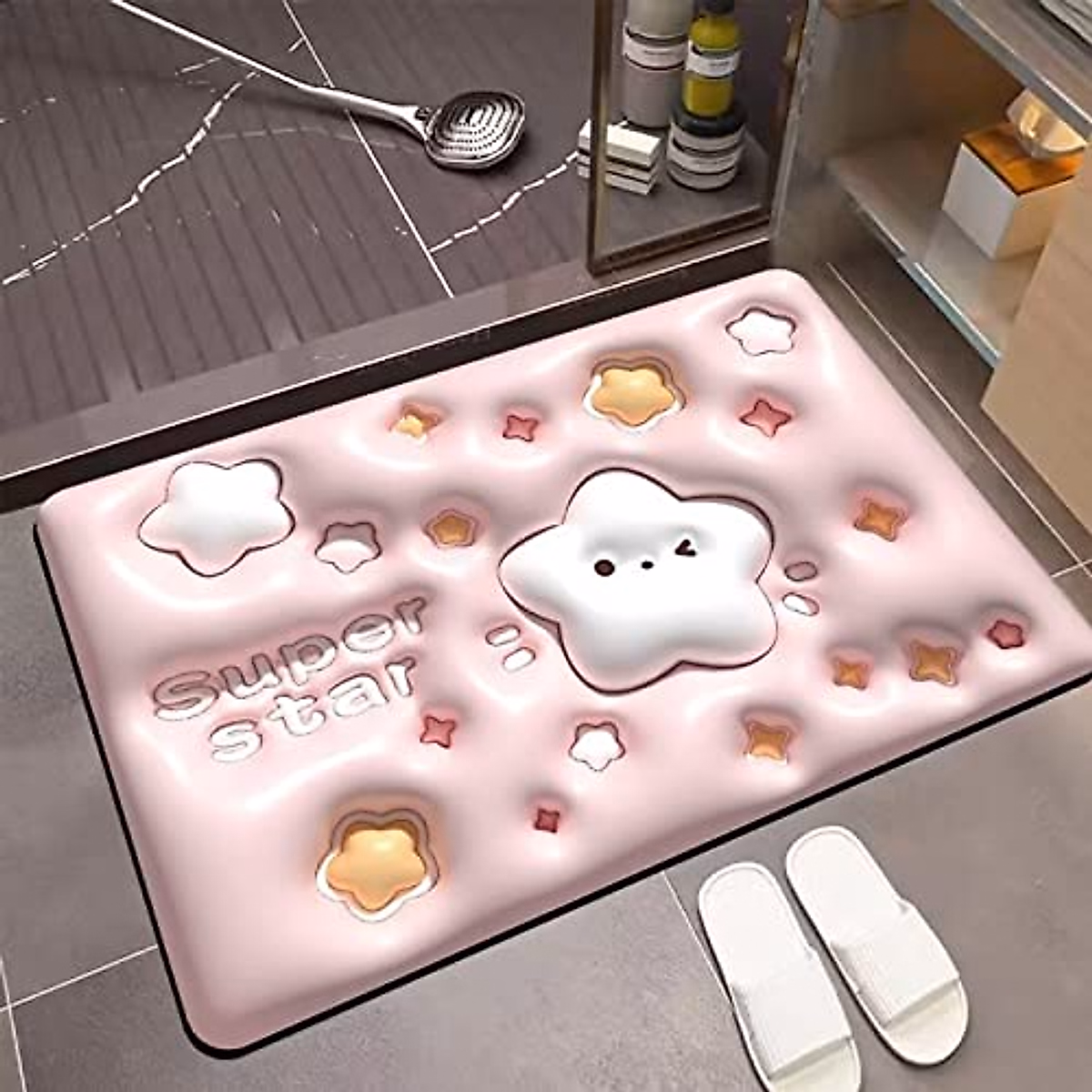 LYZOLICS 3D Visual Print Rug Non Slip Bath Mats Double Sided Anti-slip Kitchen Floor Mats Memory Foam Kitchen Mat Sponge Foam Soft for Bathroom (15×24, Tulip)