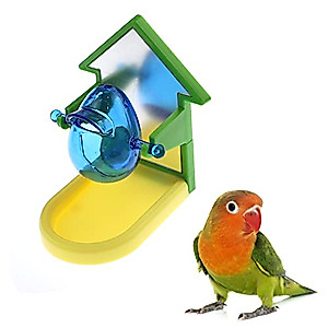 Toysructin Bird Food Feeder with Mirror, Automatic Pet Parrot Feeders Rotating Training Foraging Toy, Plastic Birds Feeding Dispenser Fun Parrots Intelligence Growth Cage Toys for Small Medium Birds