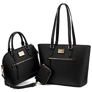 LOVEVOOK Handbags for Women Fashion Tote Bags Shoulder Bag Top Handle Satchel Purse Set 3pcs (3pcs set, A-1514-Black)