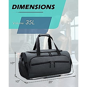 Gym Bag for Men Women, Sports Travel Duffel Bag with Shoes Compartment & Wet Pocket, Waterproof Gym Duffle Bag Weekender Overnight Bag for Travel Fitness Workout Swim Yoga, Light Black