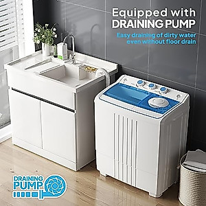 ROVSUN 21LBS Portable Washing Machine, Mini Compact Twin Tub Clothes Washer with Washer(14LBS) and Spinner(7LBS) & Pump Draining, Great for Home Dorms Apartments RV Camping (White & Blue)