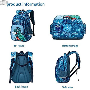 Cusangel Kids Backpack Boys,Boys Backpack with Lunch Box Multi Compartment Backpack, Dinosaur Backpack Chest Strap Side Pockets 16 Inch