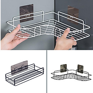 Resdenio Shower Caddy Adhesive Replacement Strips - 10 Pack Corner Transparent Kitchen Bathroom Self Adhesive Shelf Holder Waterproof No Drilling Hanging Shower Caddy Hook (Gold)