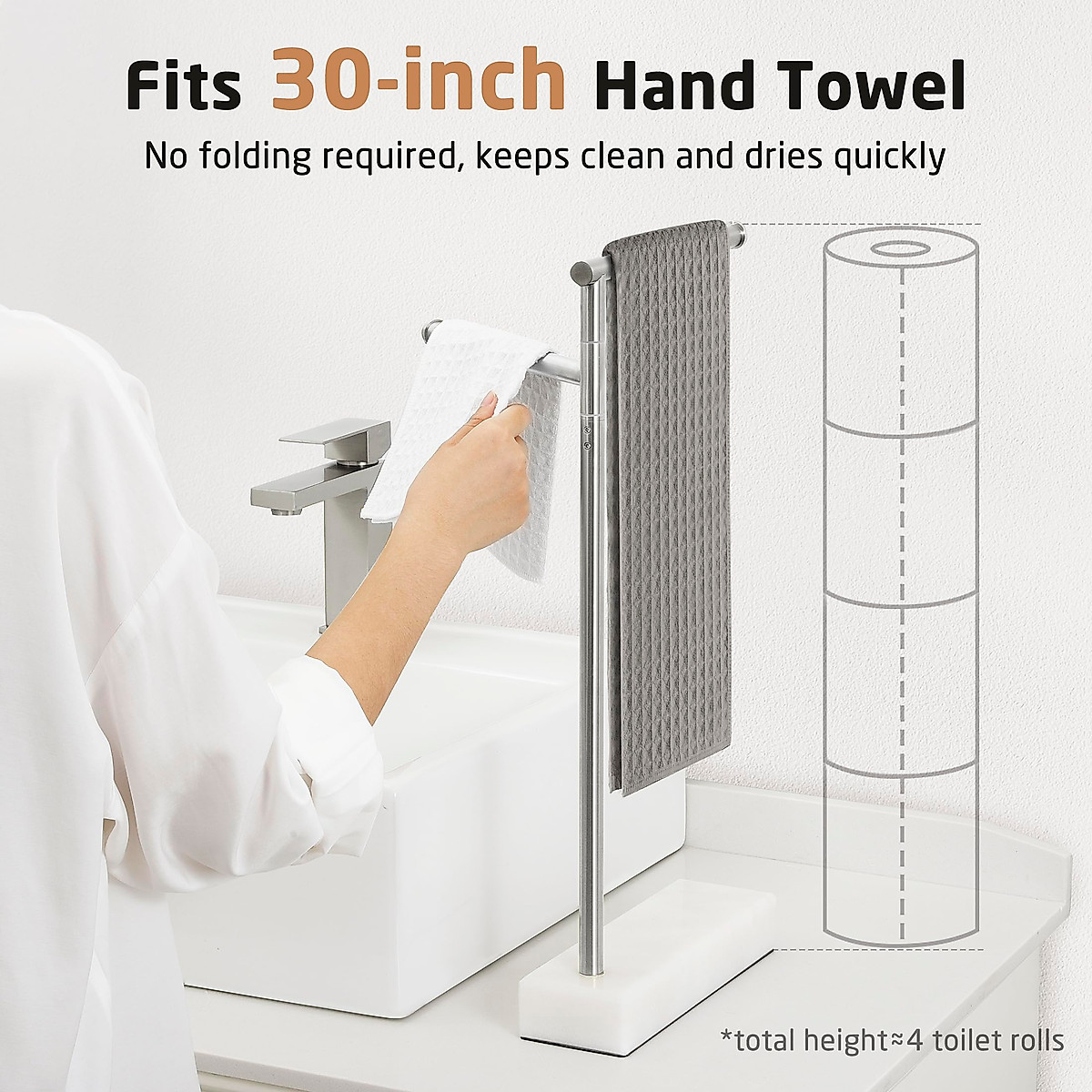 KES Hand Towel Rack for Bathroom, Countertop Swivel Towel Rack Standing with Marble Base, Free Standing Hand Towel Holder Stand 18/8 Stainless Steel Brushed Finish, BTH233-2
