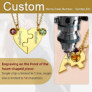 GOLDCHIC JEWELRY Gold Split Necklaces For Couples, Personalised Engraved Birthstones Matching Heart Pendant For 2