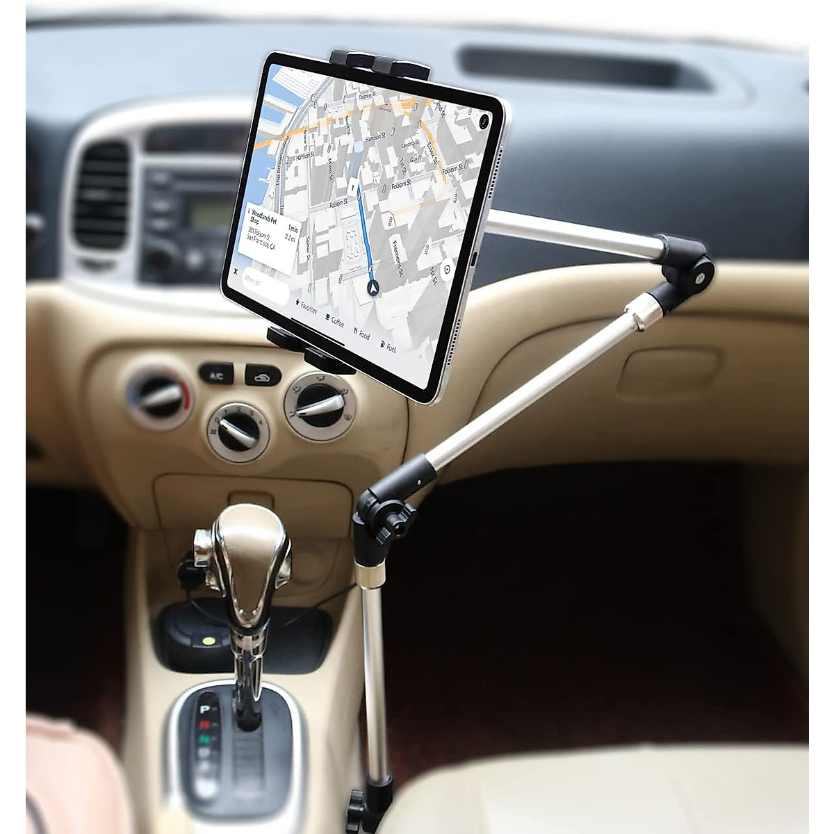 Aozcu Car or Truck Seat Rail Tablet Mount, 35" Metal Floor Seat Bolt Tablet Holder with 1/4" Adapter for Camera, Flexible Phone Stand for iPad 12.9 Air Mini, Galaxy Tabs, DSLR, 4-13'' Tablets