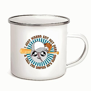 Funny Baseball Gift Idea For Baseball Lover I Just Wanna Eat Hot Dogs Tell Umpire Hes Blind 12oz Enamel Silver Mug