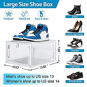 Avarmora Shoe Boxes Clear Plastic Stackable, 8 Pack Drop Front Shoe Box with Magnetic Acrylic Hard Door, XL Shoe Storage Boxes for Display Sneakers, Fit up to US Size 13 (13.6''x 10.6''x 7.7'')