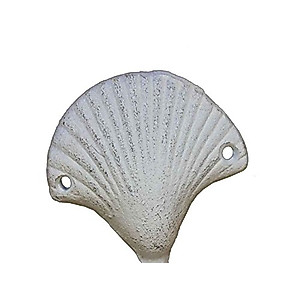 Hampton Nautical Decorative Cast Iron Seashell Wall Hook, Whitewashed