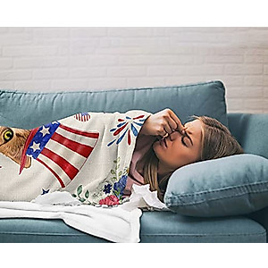 Flannel Fleece Throw Blanket Cute Cat USA Flag Independence Day Star Poppy Floral,Lightweight Cozy Warm Throws Patriotic Fireworks on Cotton,Soft Plush Blankets for All Seasons,Bed Couch Car 50x60in