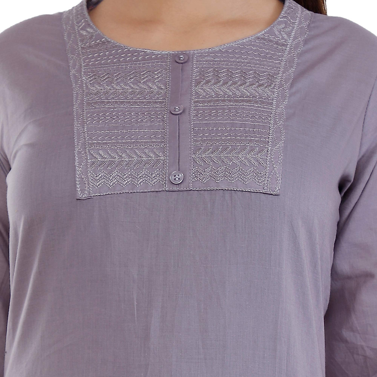 Ramkudi Indian Women's Plain Embroiderd Cotton Straight Kurti Top (Light-Purple)