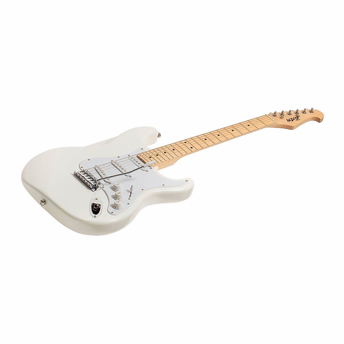 Monoprice Cali Classic Electric Guitar - White, 6 Strings, Double-Cutaway Solid Body, Right Handed, SSS Pickups, Full-Range Tone, With Gig Bag, Perfect for Beginners - Indio Series