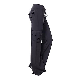 Ausyst Cargo Pants Women Solid Color Multi-Pocket Workout Out Leggings Stretch Waist Button Yoga Gym Loose Wide Legs Pants