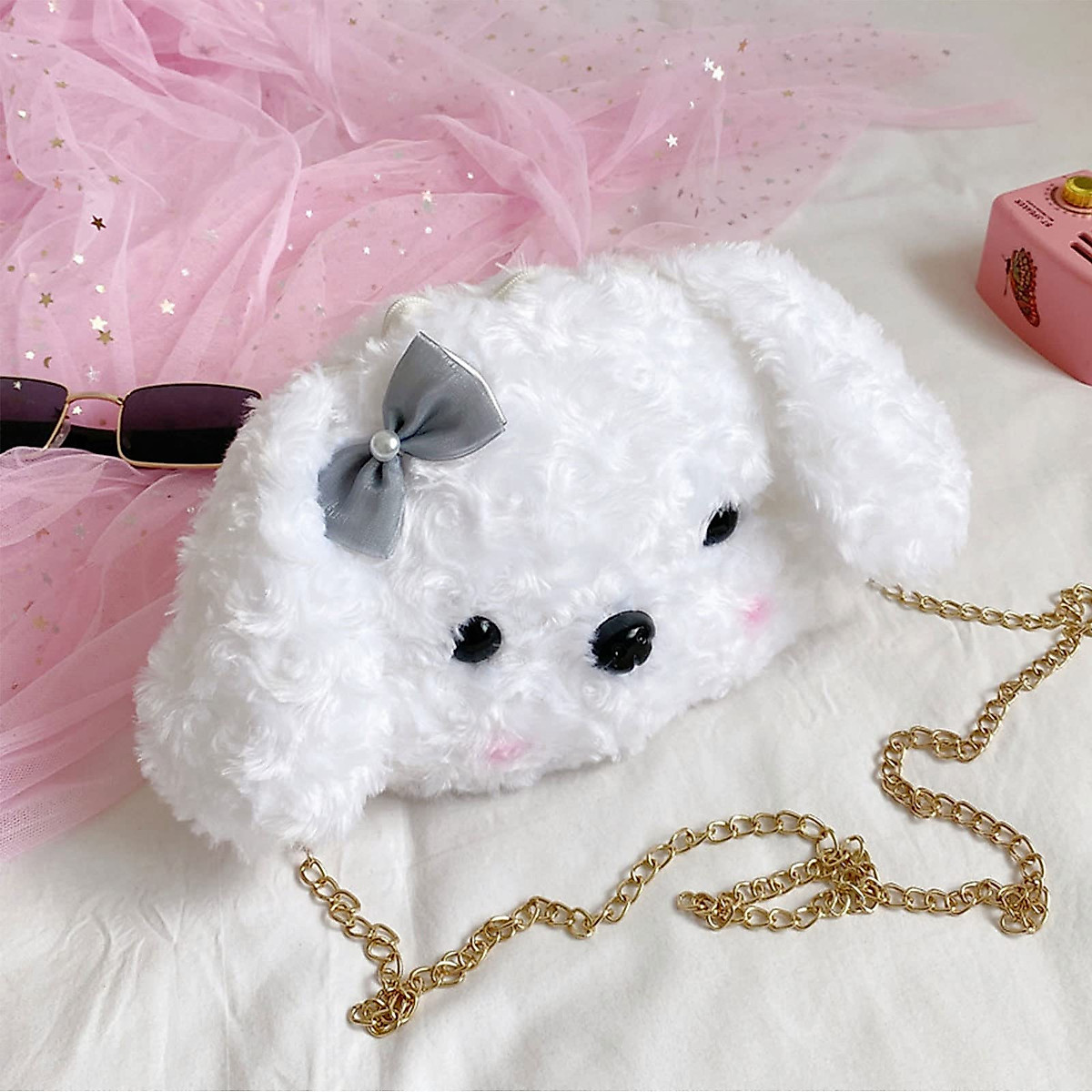 Kawaii Frog Purse for Women, Cute Lolita Anime Plush Purse for Women, Soft Fluffy Frog Crossbody Bag With Chain Strap (Green)