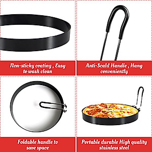 2 Packs 6 Inch Egg Pancake Mold, Round Egg Rings for Frying Eggs Pancake Molds Rings for Griddle Stainless Steel Nonstick Fried Egg Cooker Ring with Insulated Handle Oil Brush and Egg Separator