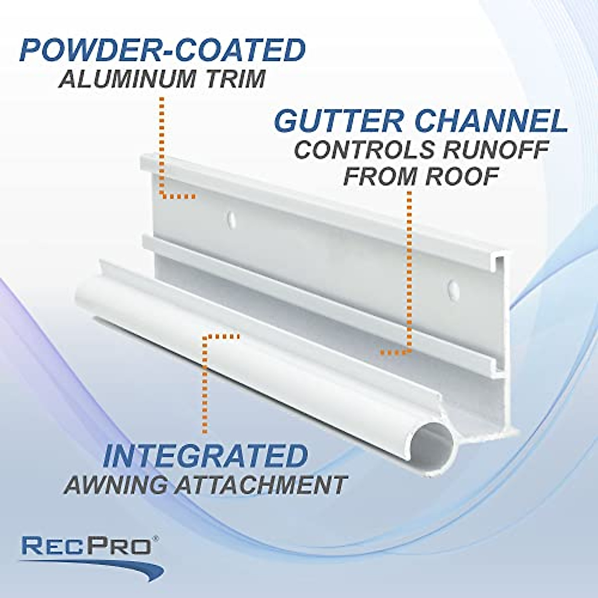 RecPro RV Awning Trim with Gutter | 92" Length | Aluminum | Made in USA (5 Trim Pieces, White)