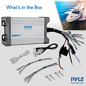 Pyle 2-Channel Marine Amplifier Receiver - Waterproof and Weatherproof Audio Subwoofer for Boat Stereo Speaker & Other Watercraft - 600 Watt Power, Wired RCA, AUX and MP3 Audio Input Cable - PLMRMP2A